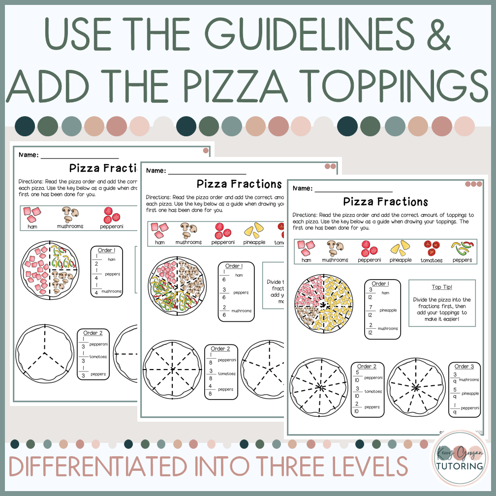 Pizza in Fraction : Worksheets & Teaching Guide - Kerry Grogan Tutoring