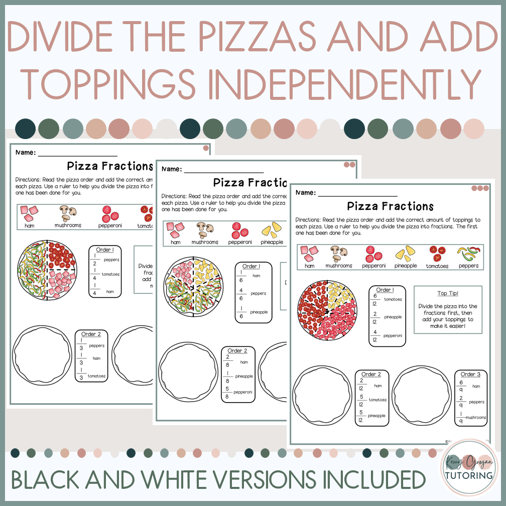 Pizza in Fraction : Worksheets & Teaching Guide - Kerry Grogan Tutoring