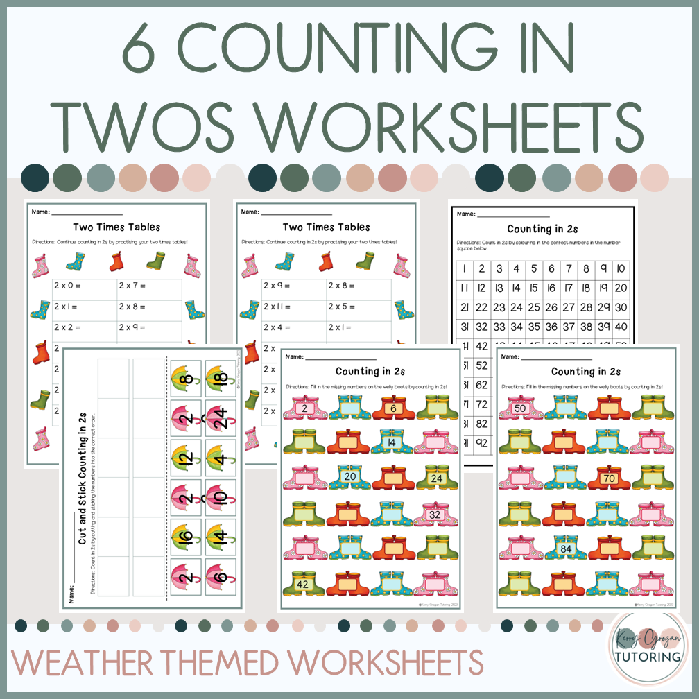 Counting in 2s Worksheets - Kerry Grogan Tutoring