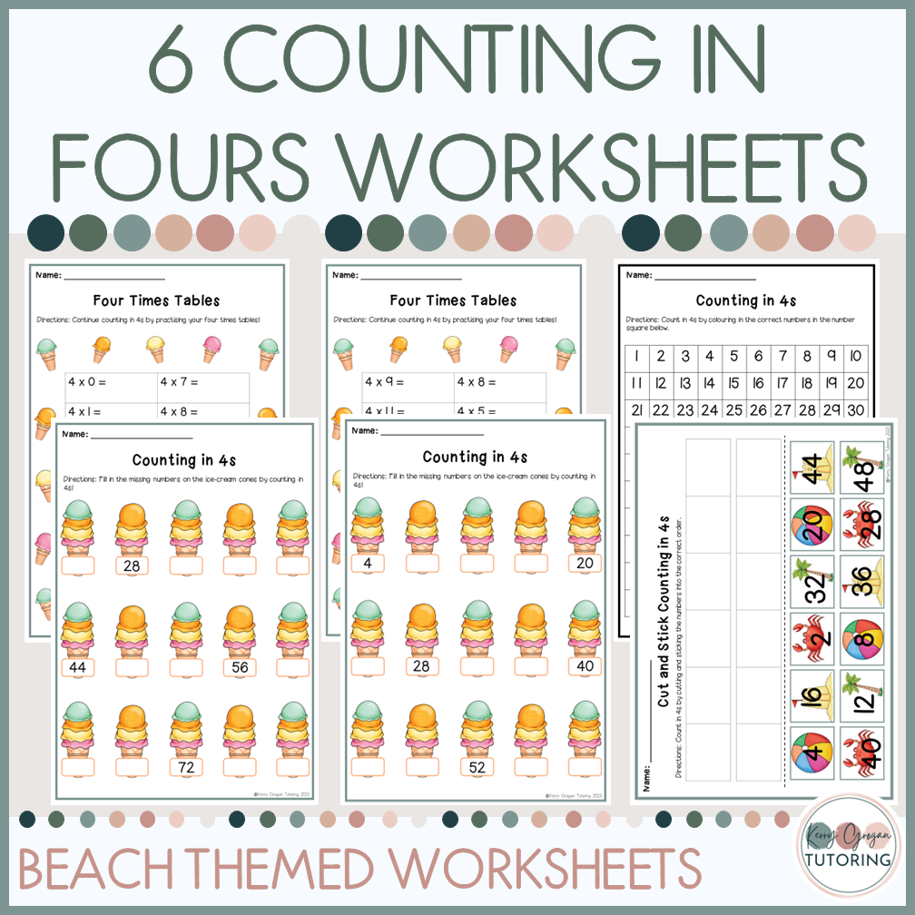 Counting in 4s : Worksheets - Kerry Grogan Tutoring