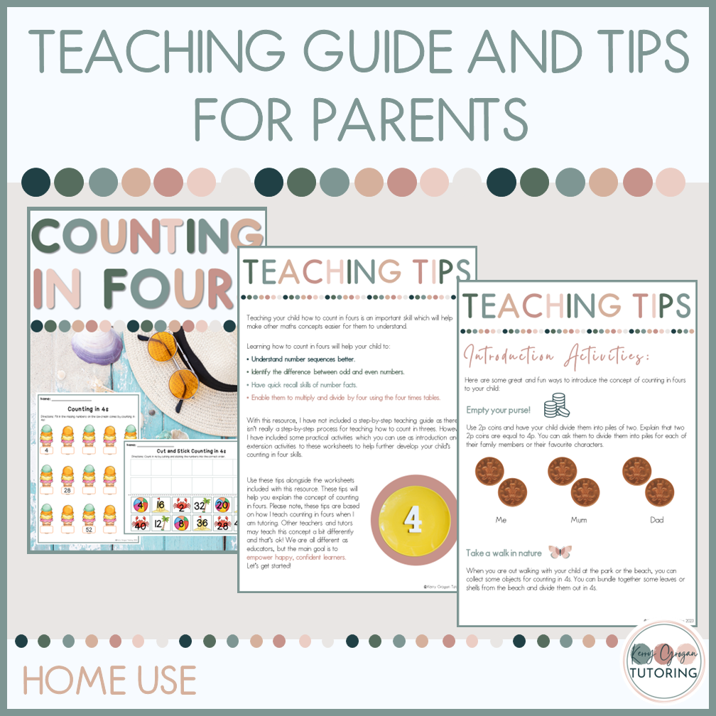 Counting in 4s : Worksheets - Kerry Grogan Tutoring