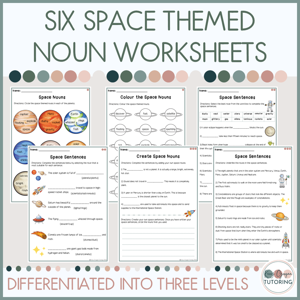 Nouns KS2 Worksheet : Space Theme : Level 2 - Kerry Grogan Tutoring
